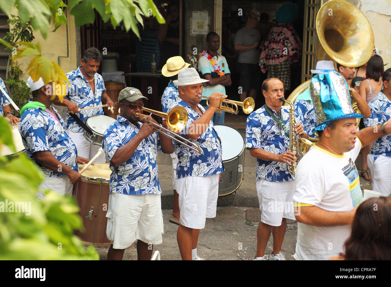 Band playing at block party celebrating Carnival on the streets of Rio ...