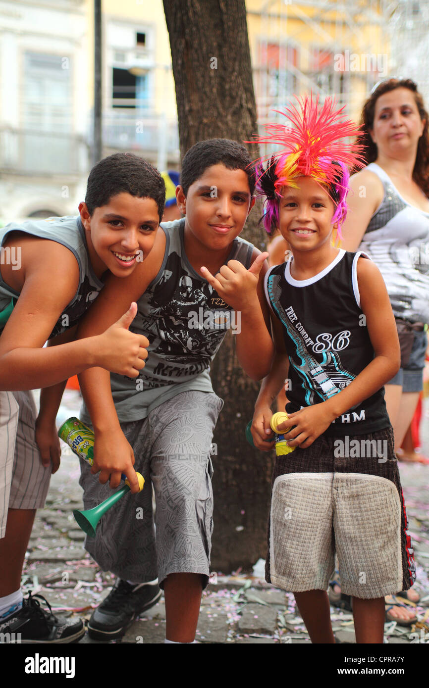 Boys posing and celebrating Carnival on the streets of Rio de Janeiro ...