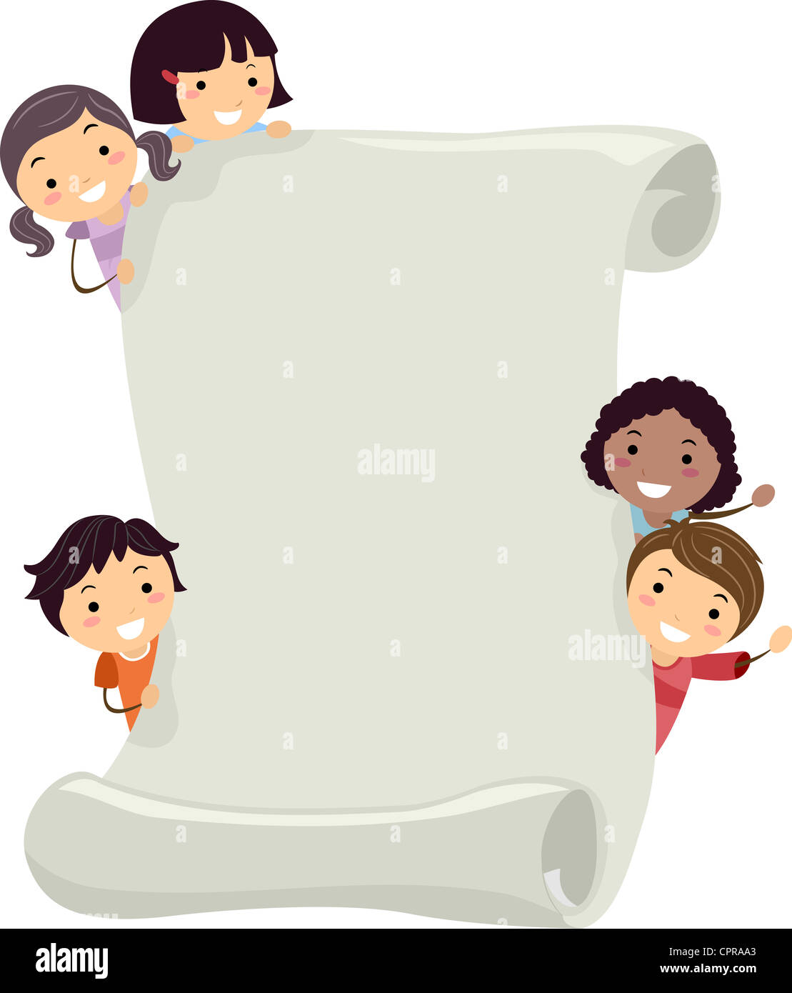 Illustration of Kids Holding a Large Scroll Stock Photo - Alamy