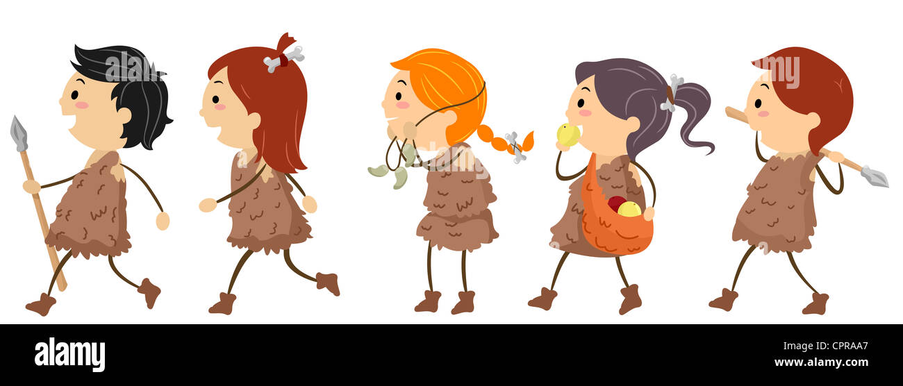 Illustration of Kids Dressed Like People From the Stone Age Stock Photo ...