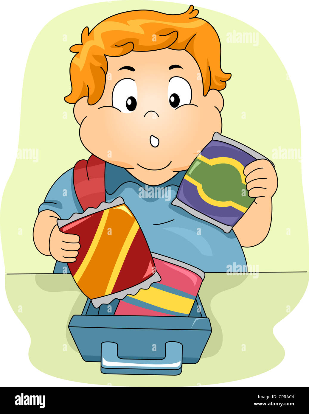 Illustration of an Overweight Boy Deciding on What to Eat Stock Photo ...