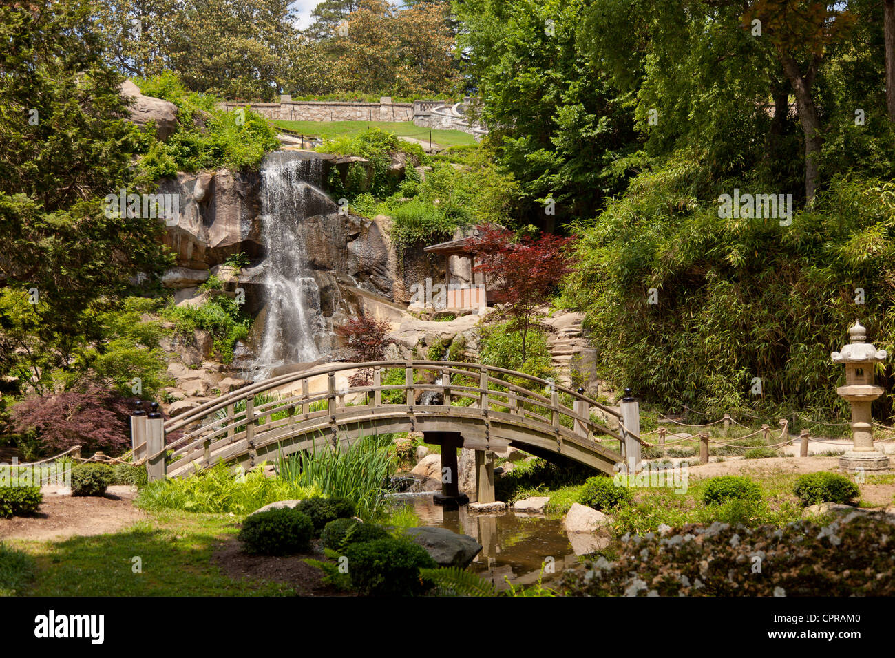 The Japanese Garden with waterfall and wood bridge at Maymont Estate in ...