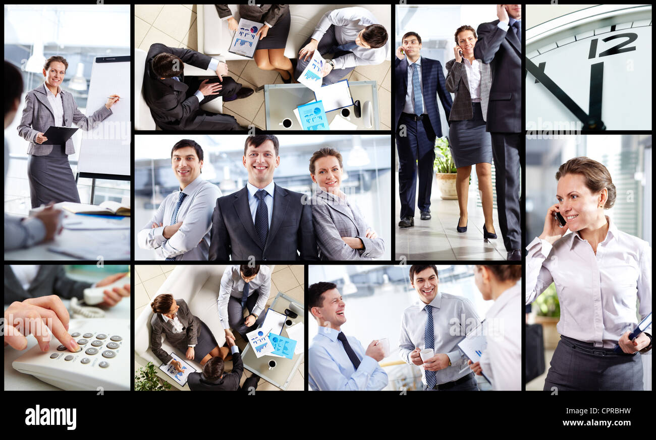 Collage of business partners at work in office Stock Photo - Alamy