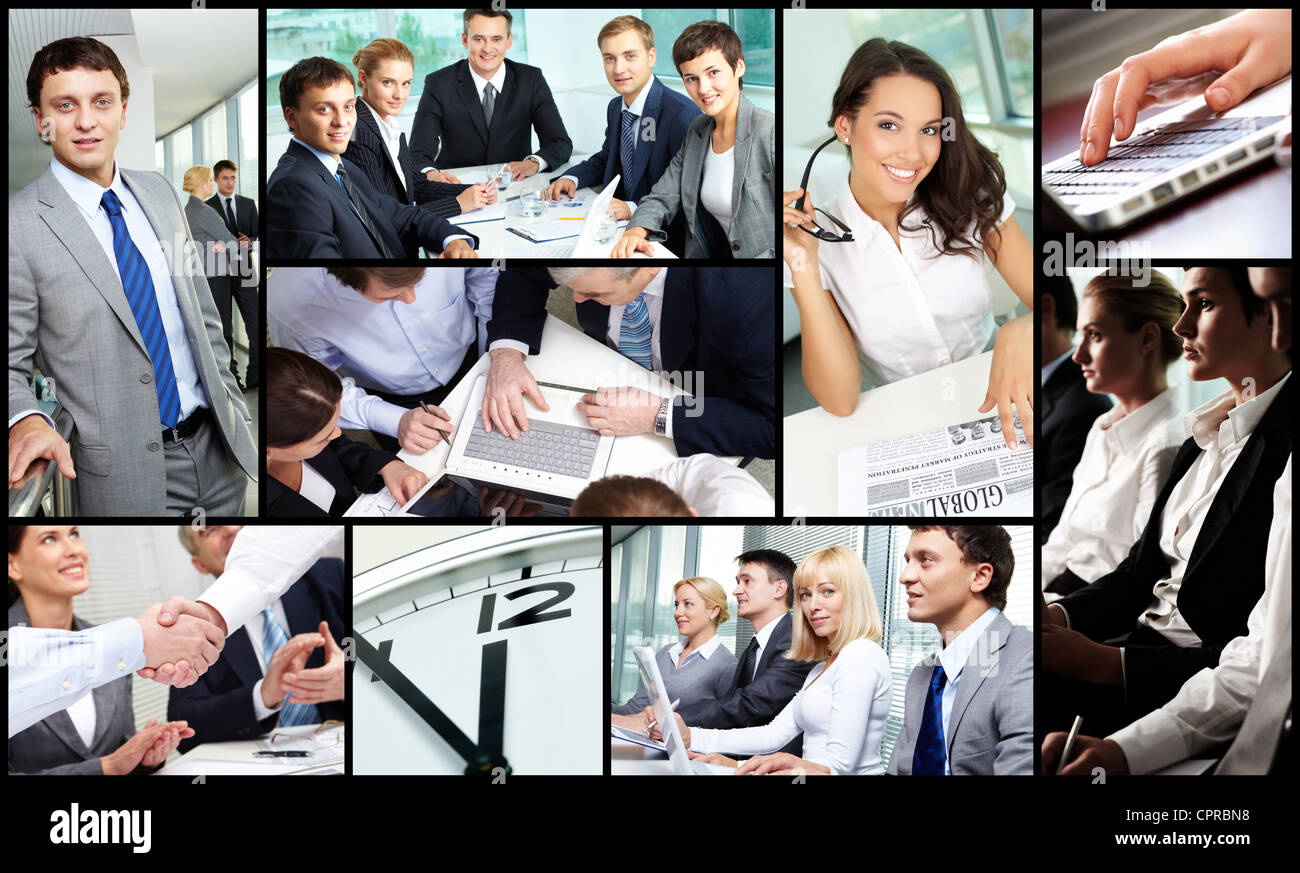 Collage of successful business people during work Stock Photo - Alamy