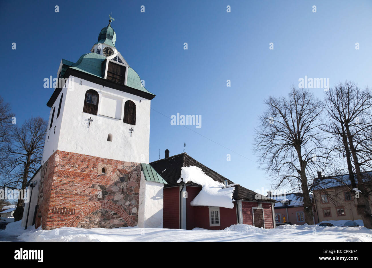 Old Bell-tower of the medieval cathedral. Porvoo town, Finland Stock ...