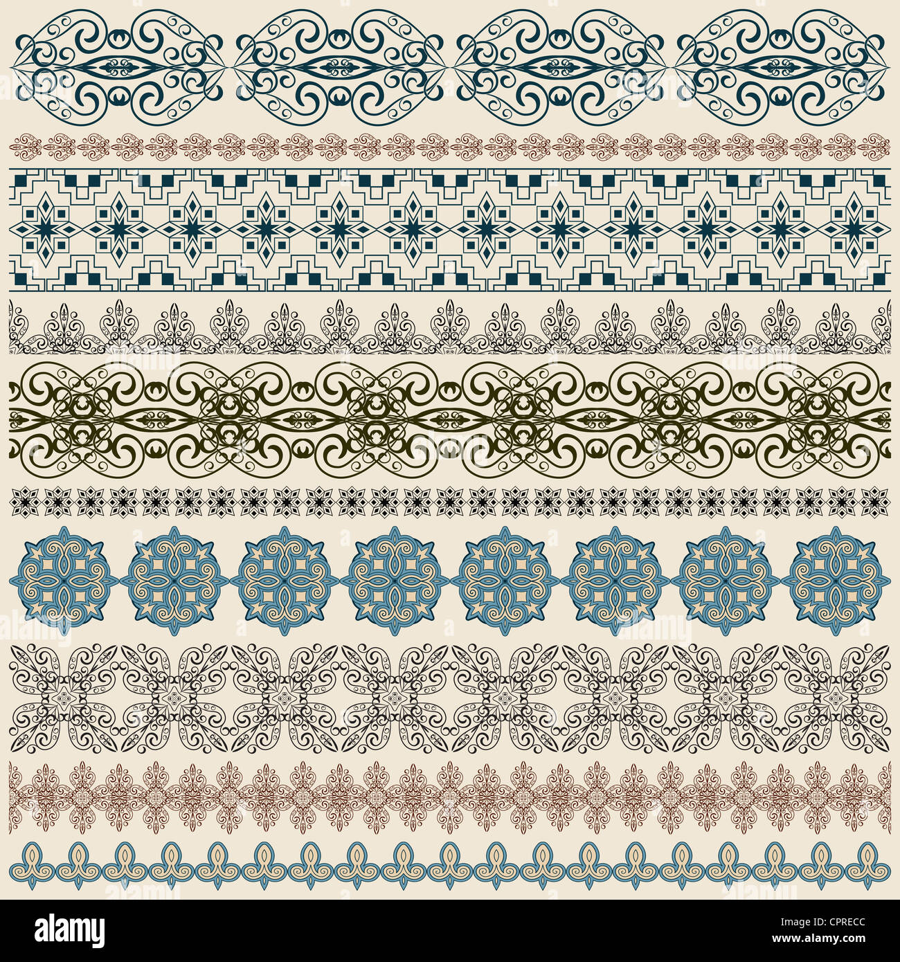 vector ten seamless vintage border pattern, brushes included Stock ...