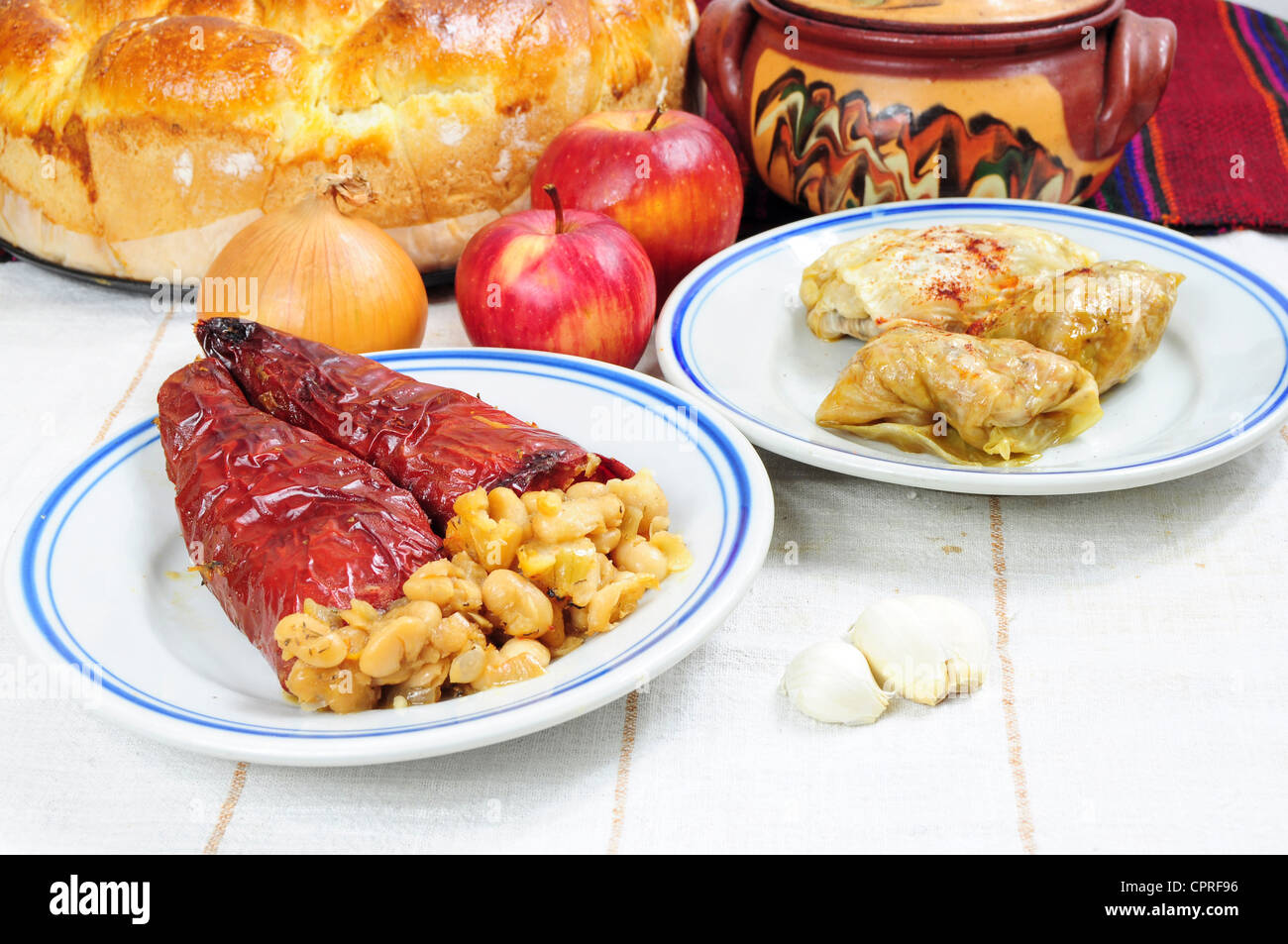 Traditional lenten dishes from the Balkans - dried peppers stuffed with ...