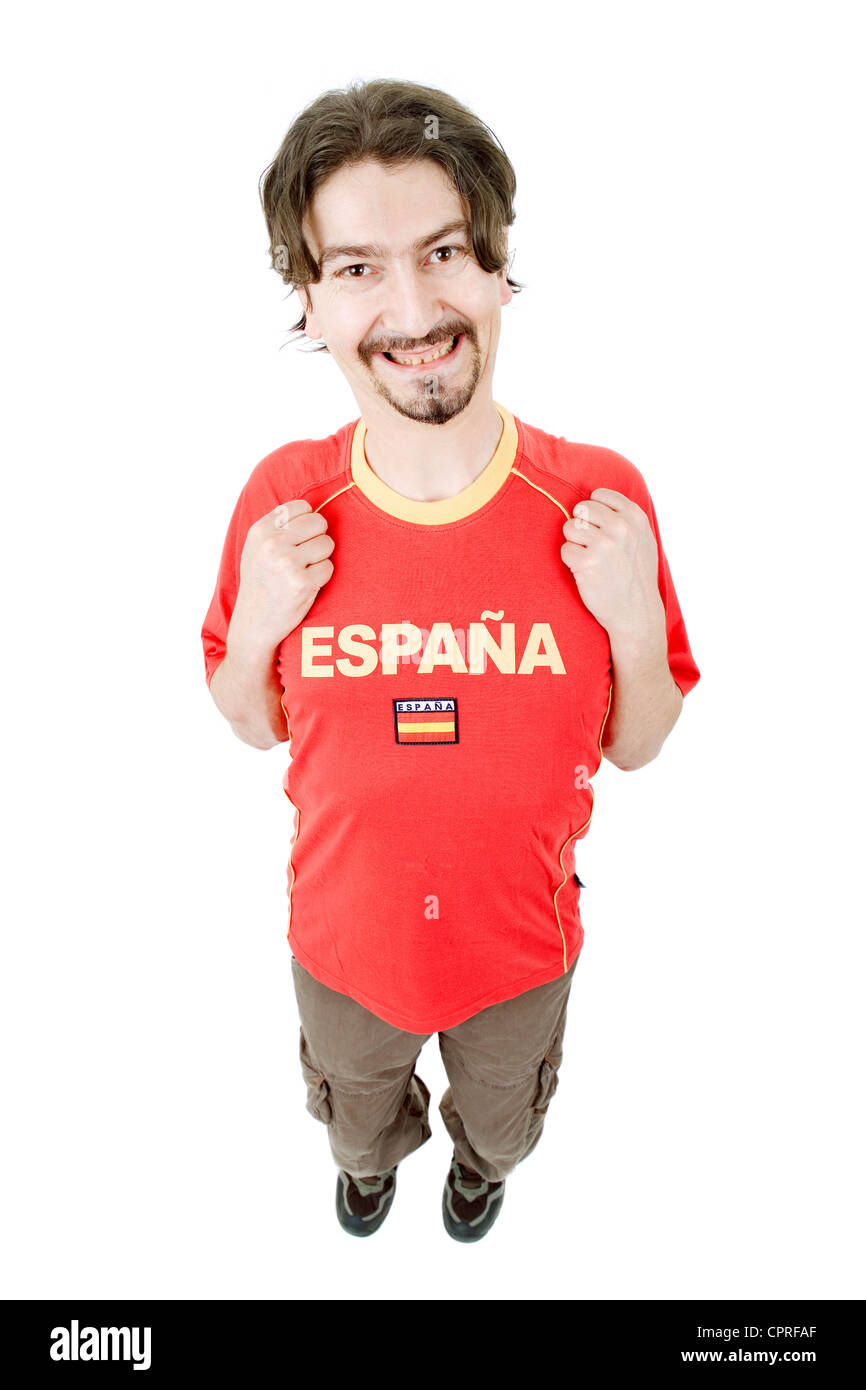 happy spanish man supporter, isolated on white Stock Photo - Alamy