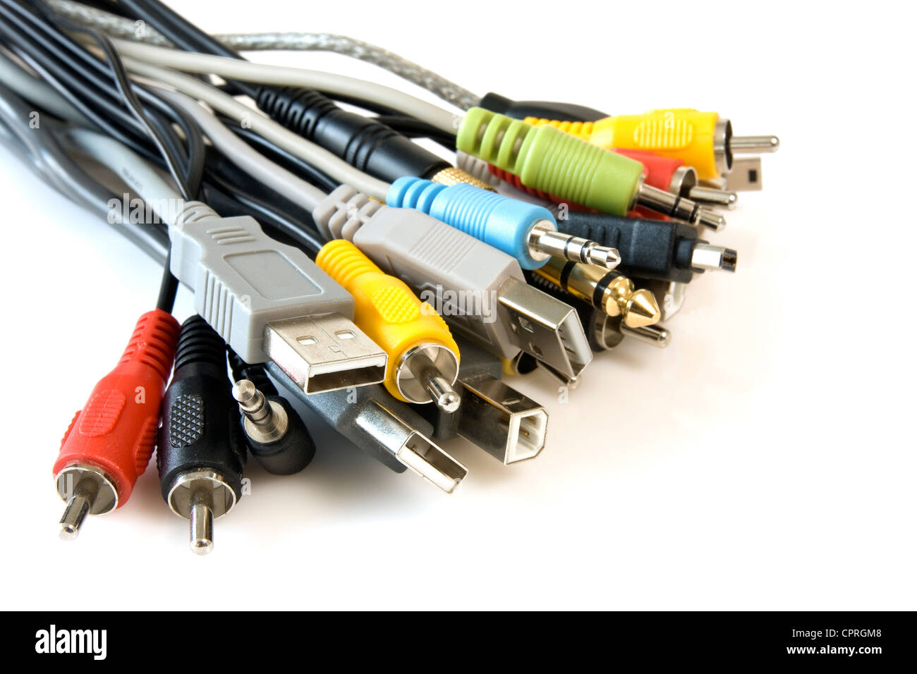 bunch of cables over a white background Stock Photo - Alamy