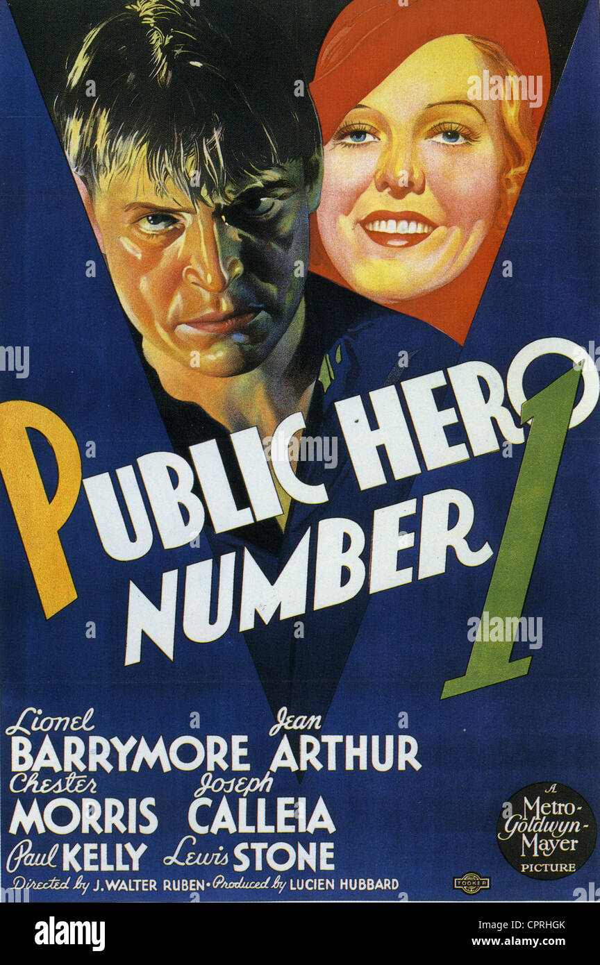 PUBLIC HERO NUMBER ONE Poster for 1935 MGM film with Lionel Barrymore ...