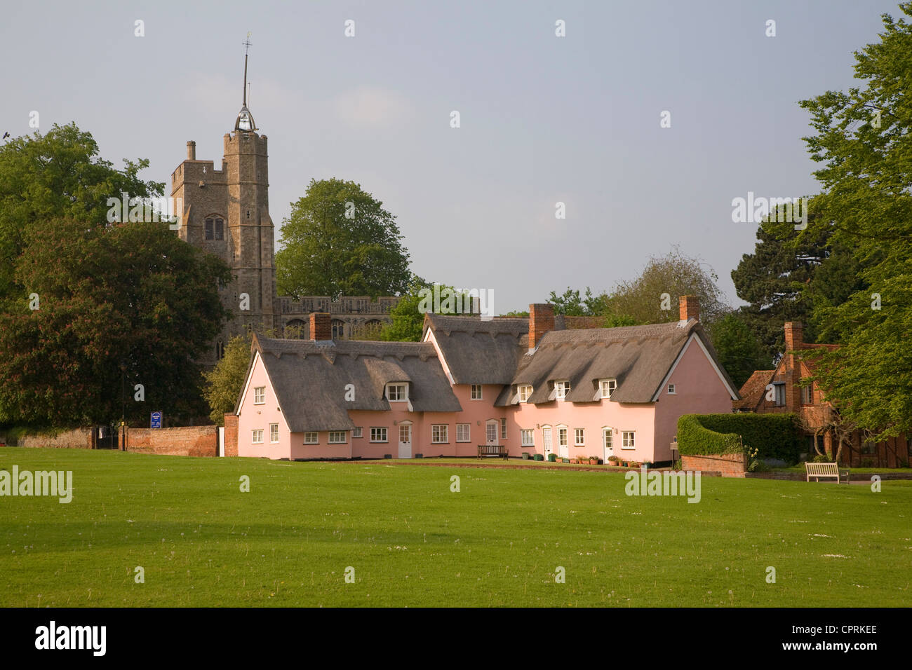 Famous pretty pink cottages Cavendish Suffolk England Stock Photo - Alamy
