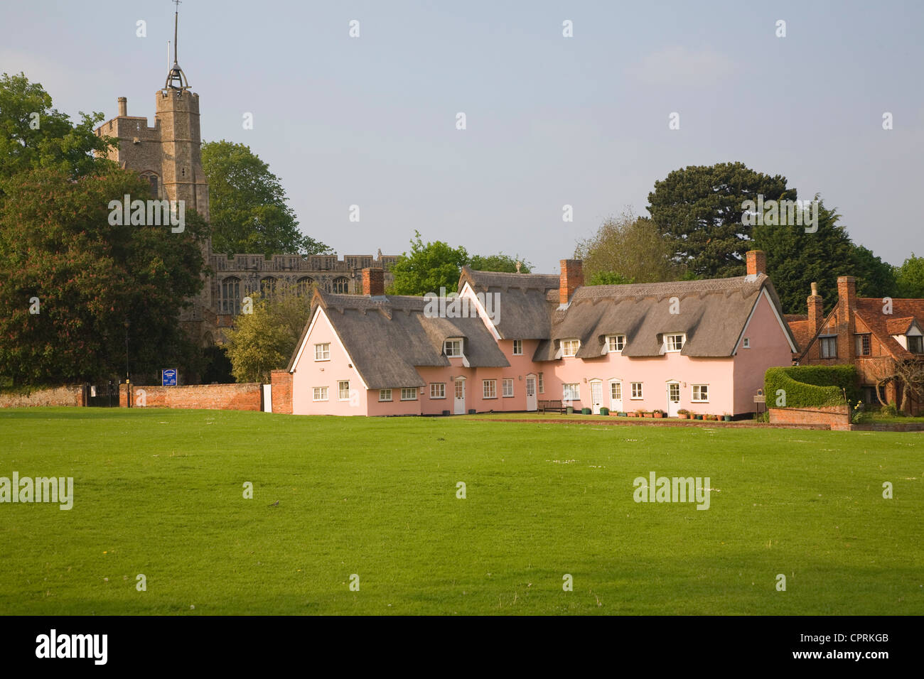 Famous pretty pink cottages Cavendish Suffolk England Stock Photo - Alamy