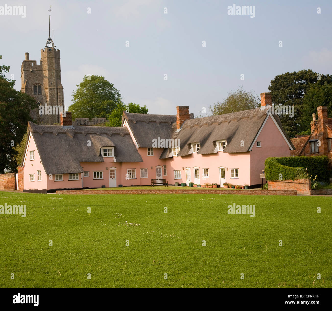 Famous pretty pink cottages Cavendish Suffolk England Stock Photo - Alamy