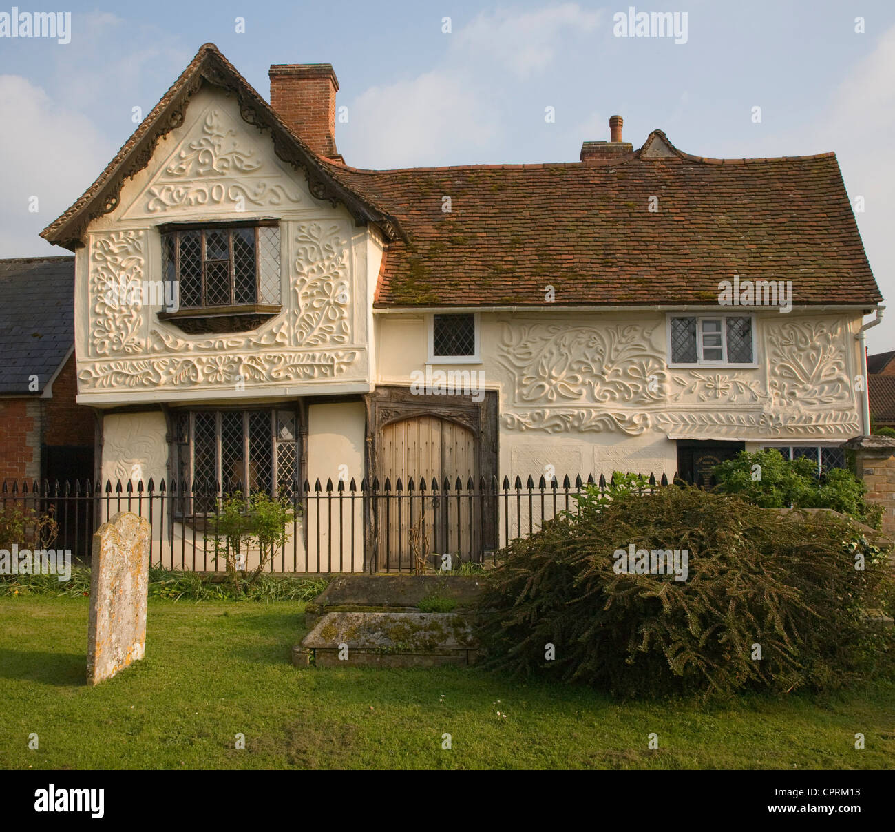 Pargetting plasterwork on the Ancient House Clare, Suffolk, England ...