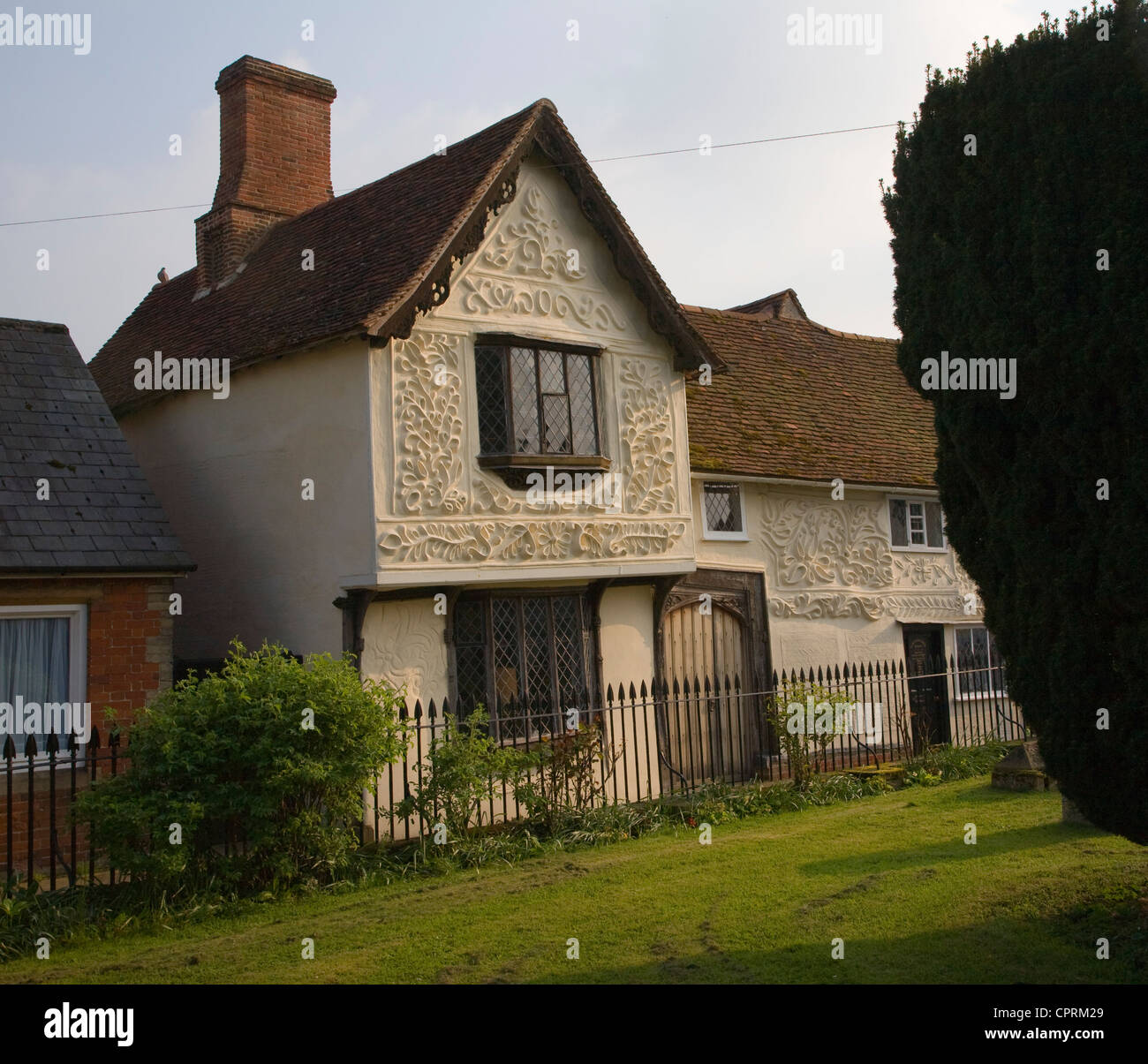 Pargetted plasterwork on the frontage of the Ancient House, Clare ...