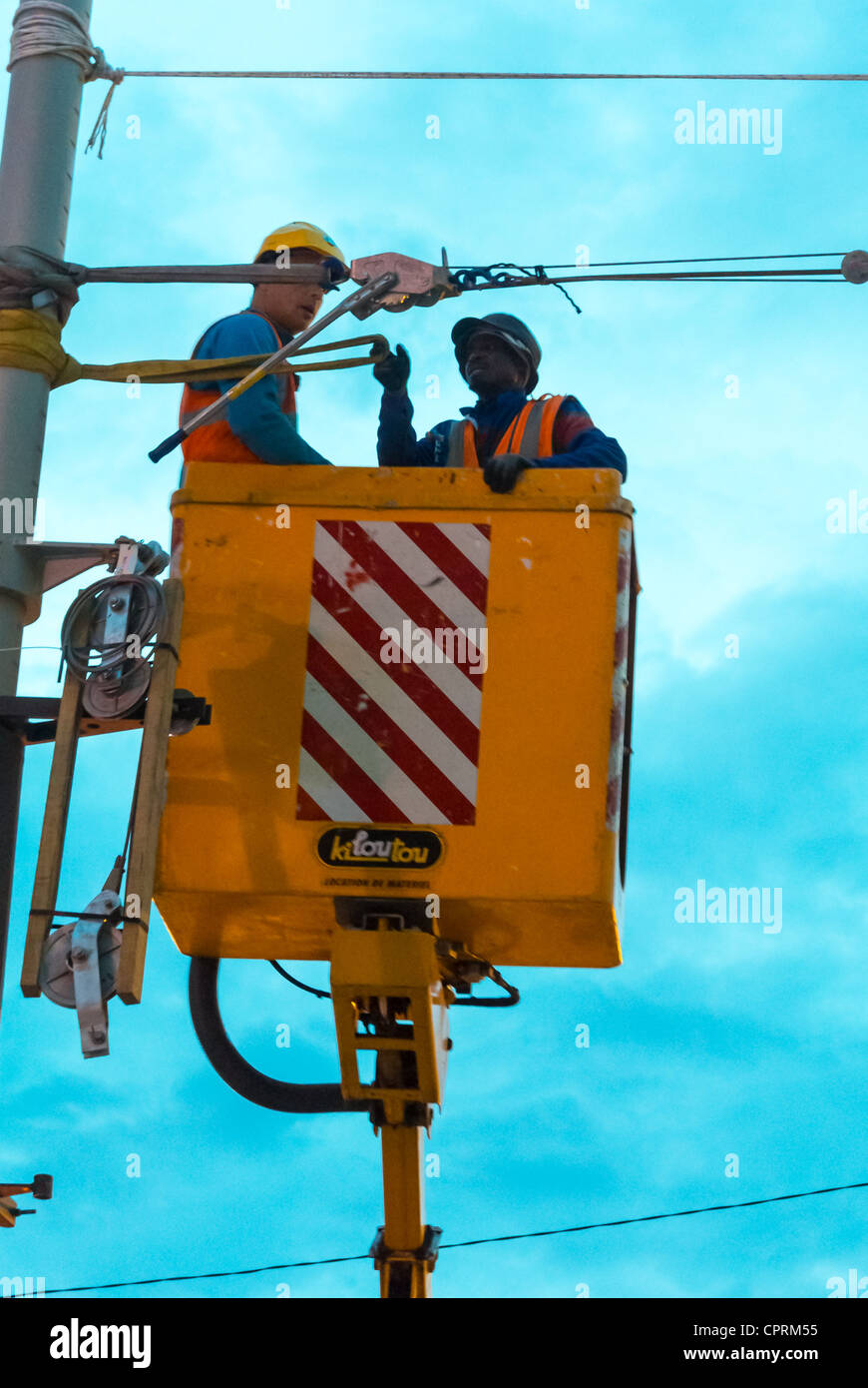 Paris, France, Construction Workers, Working on Electrical Wire ...