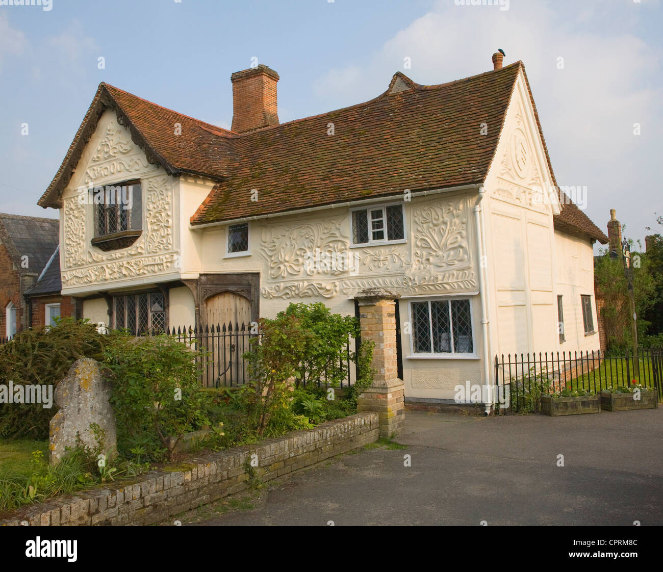 Pargetted plasterwork on the frontage of the Ancient House, Clare ...
