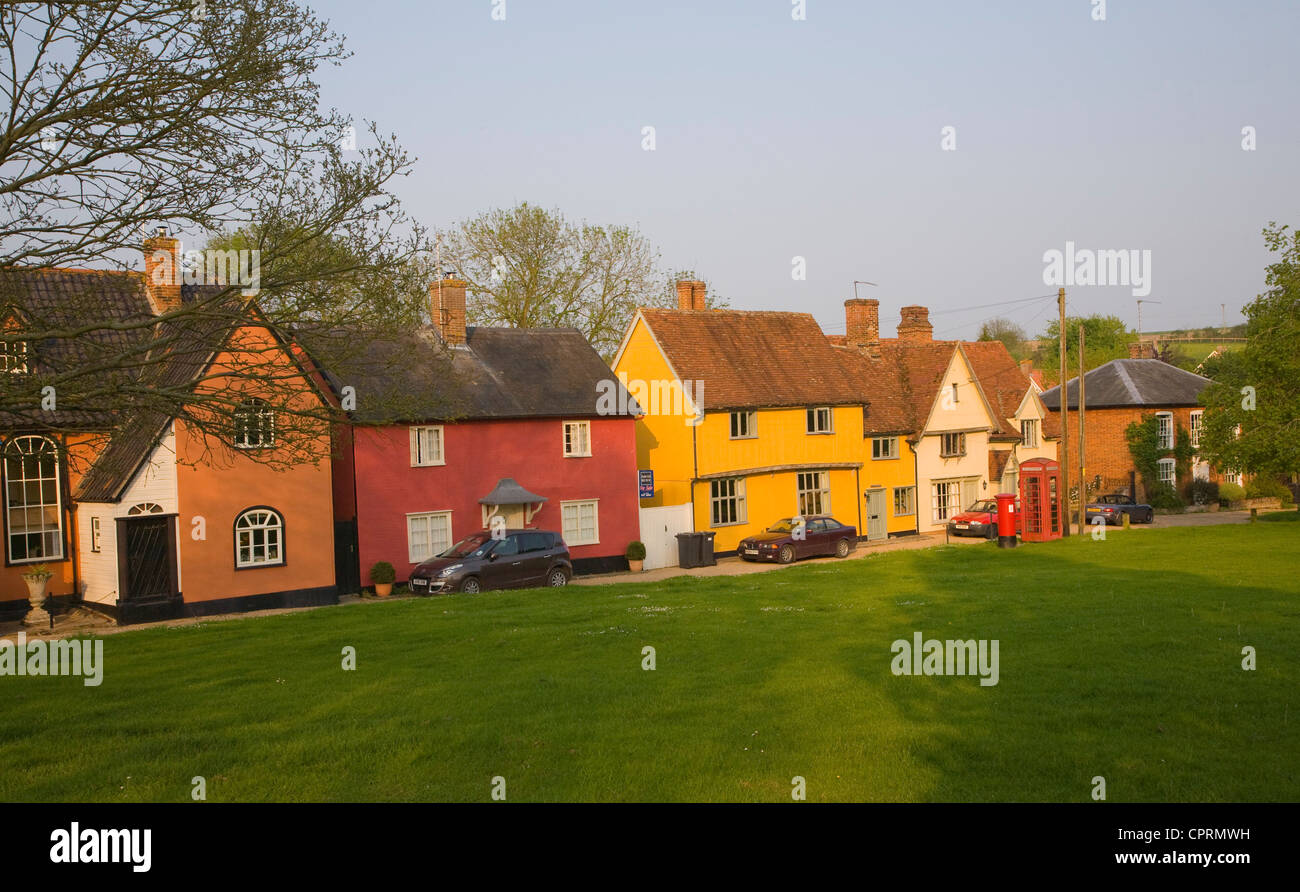 Attractive village houses on the green at late evening, Hartest ...