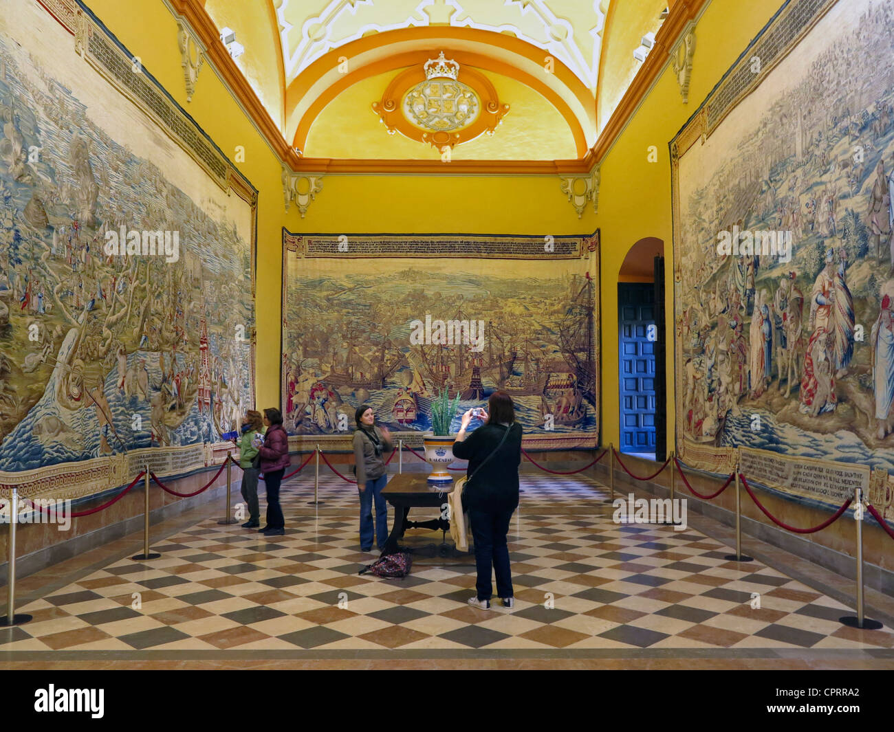 Tapestry hall in Gothic Palace Royal Alcazars of Seville Andalusia ...