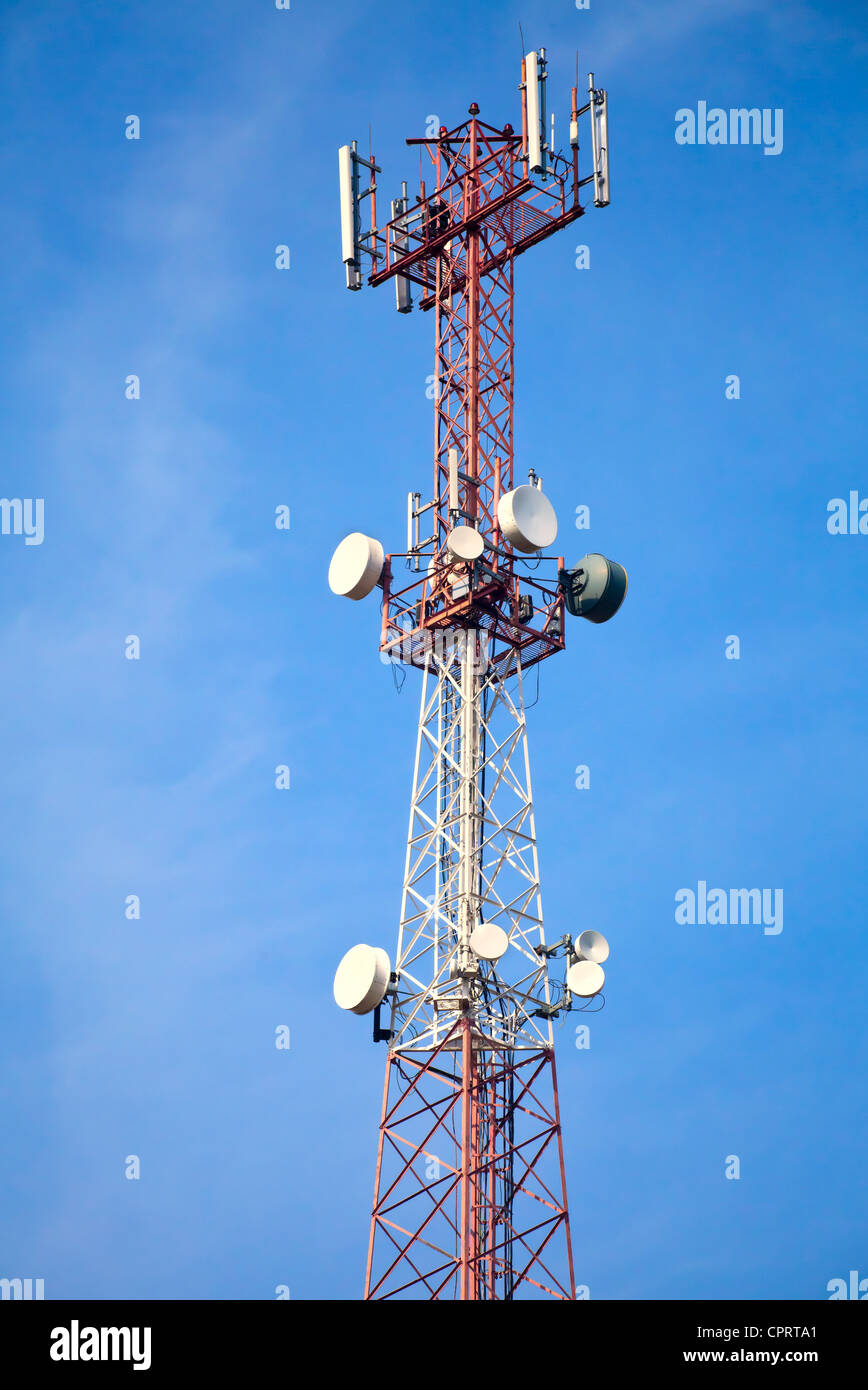 Mobile phone communication tower with devices Stock Photo - Alamy