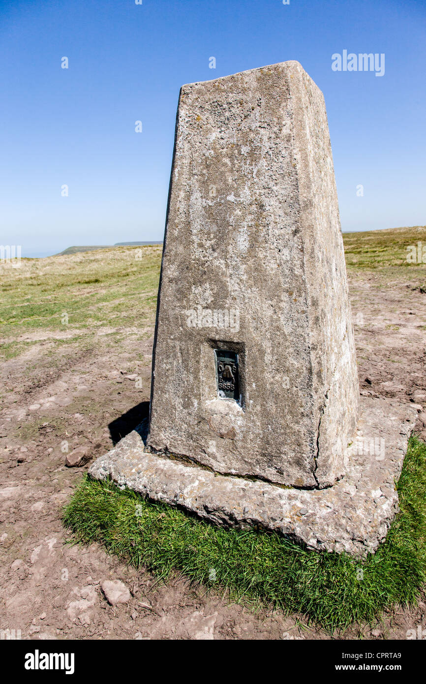 Trig point on Rhos Dirion in the Black Mountains of Wales above Hay on ...