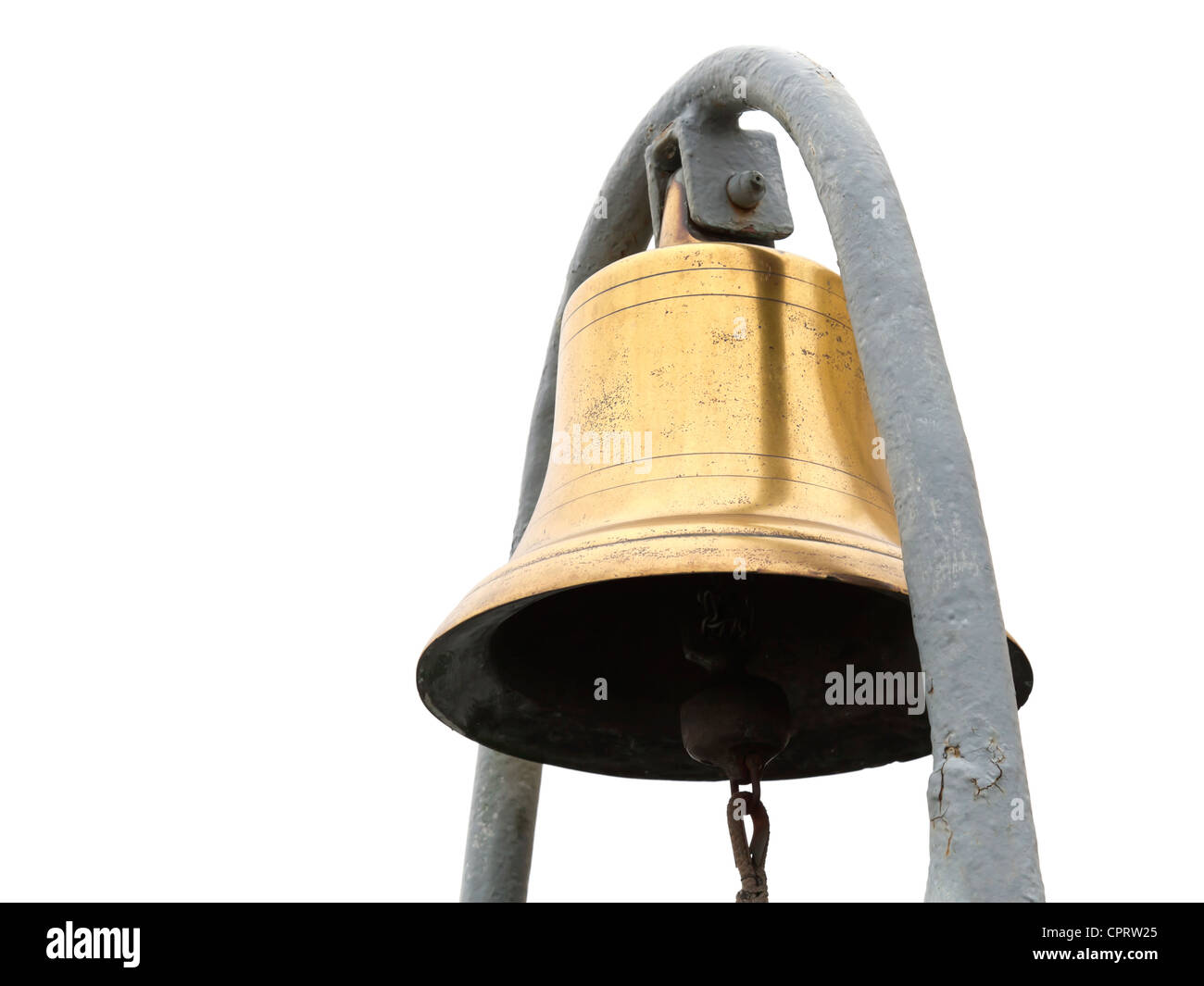 Copper ship's bell isolated on white background Stock Photo - Alamy