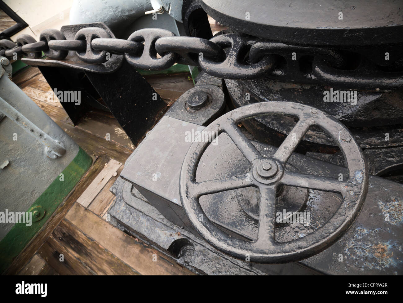 Anchor winch with chain Stock Photo - Alamy