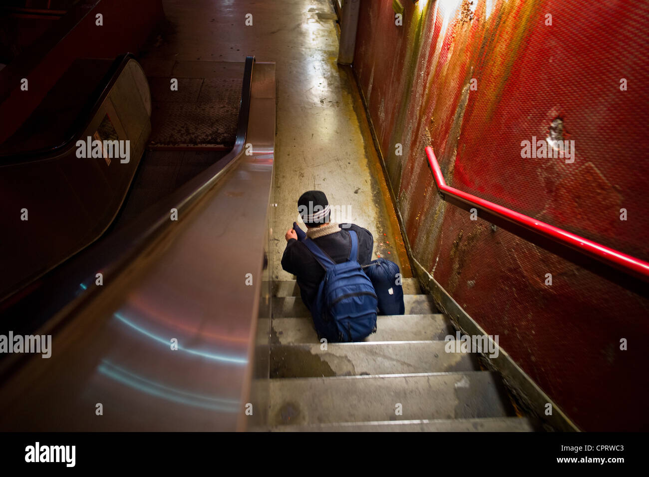 Homeless sleeping in the metro hi-res stock photography and images - Alamy