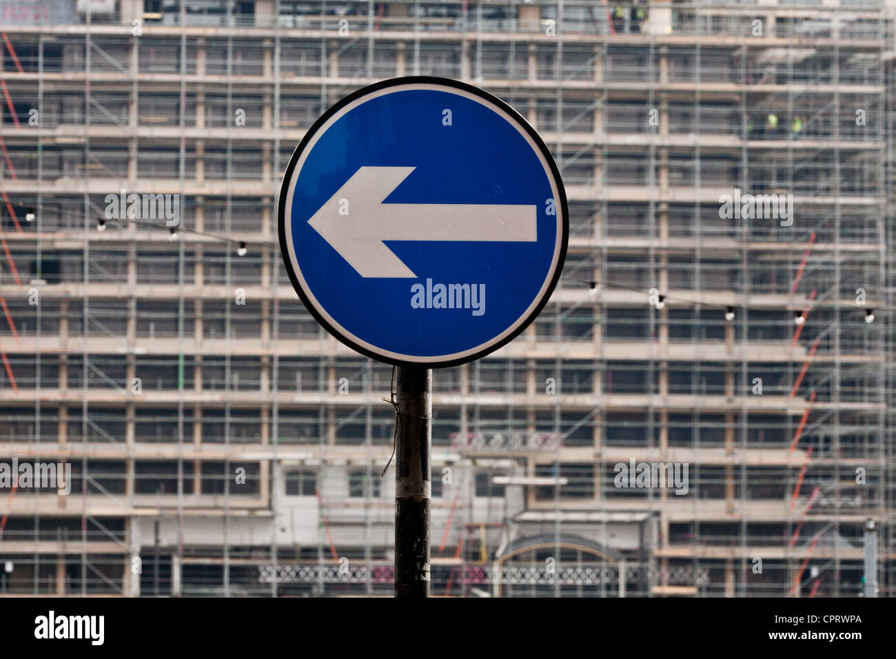 blue, sign, white arrow, one way Stock Photo - Alamy