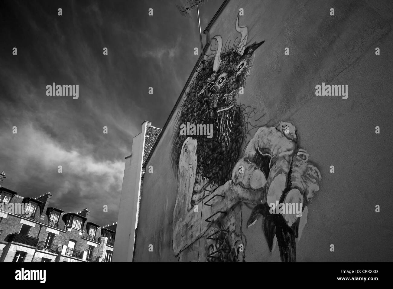 the Beast, Graffiti representing the Beast, on the facade of a Parisian ...