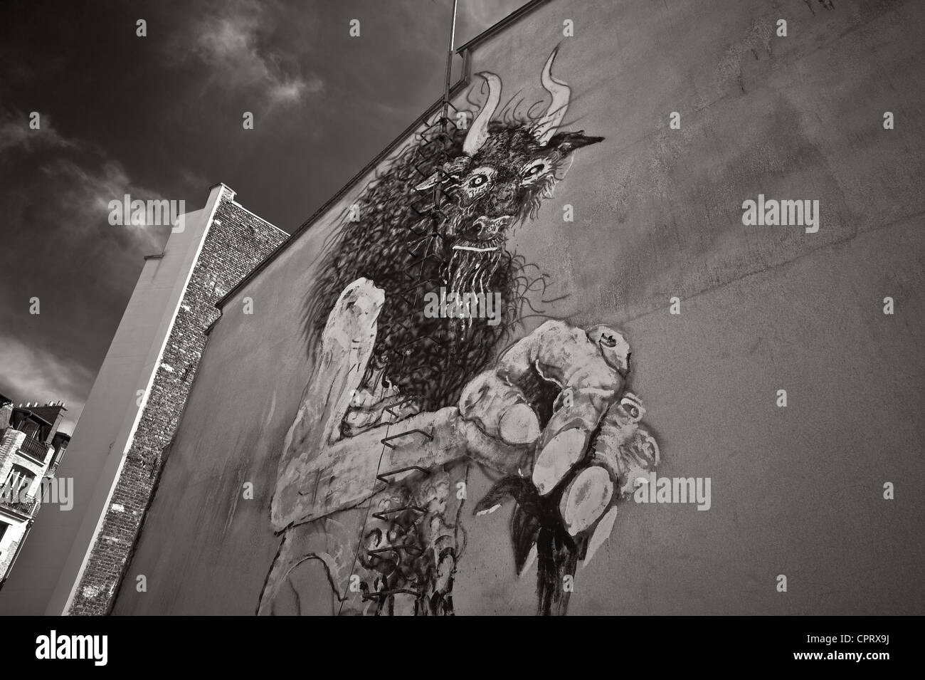 the Beast, Graffiti representing the Beast, on the facade of a Parisian ...