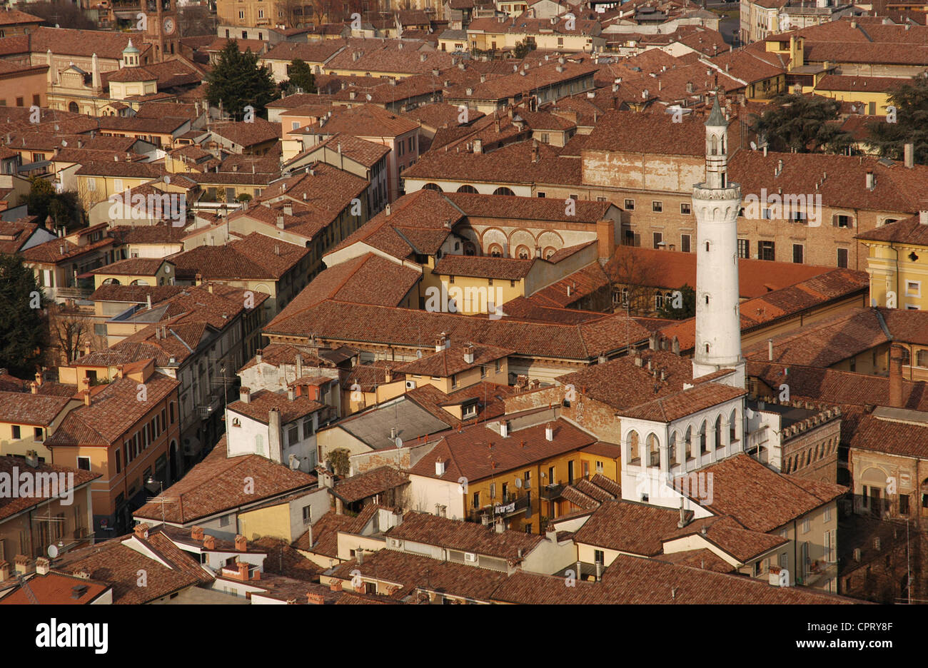 Italy. Cremona. Overview of the old city from the bell tower of the ...