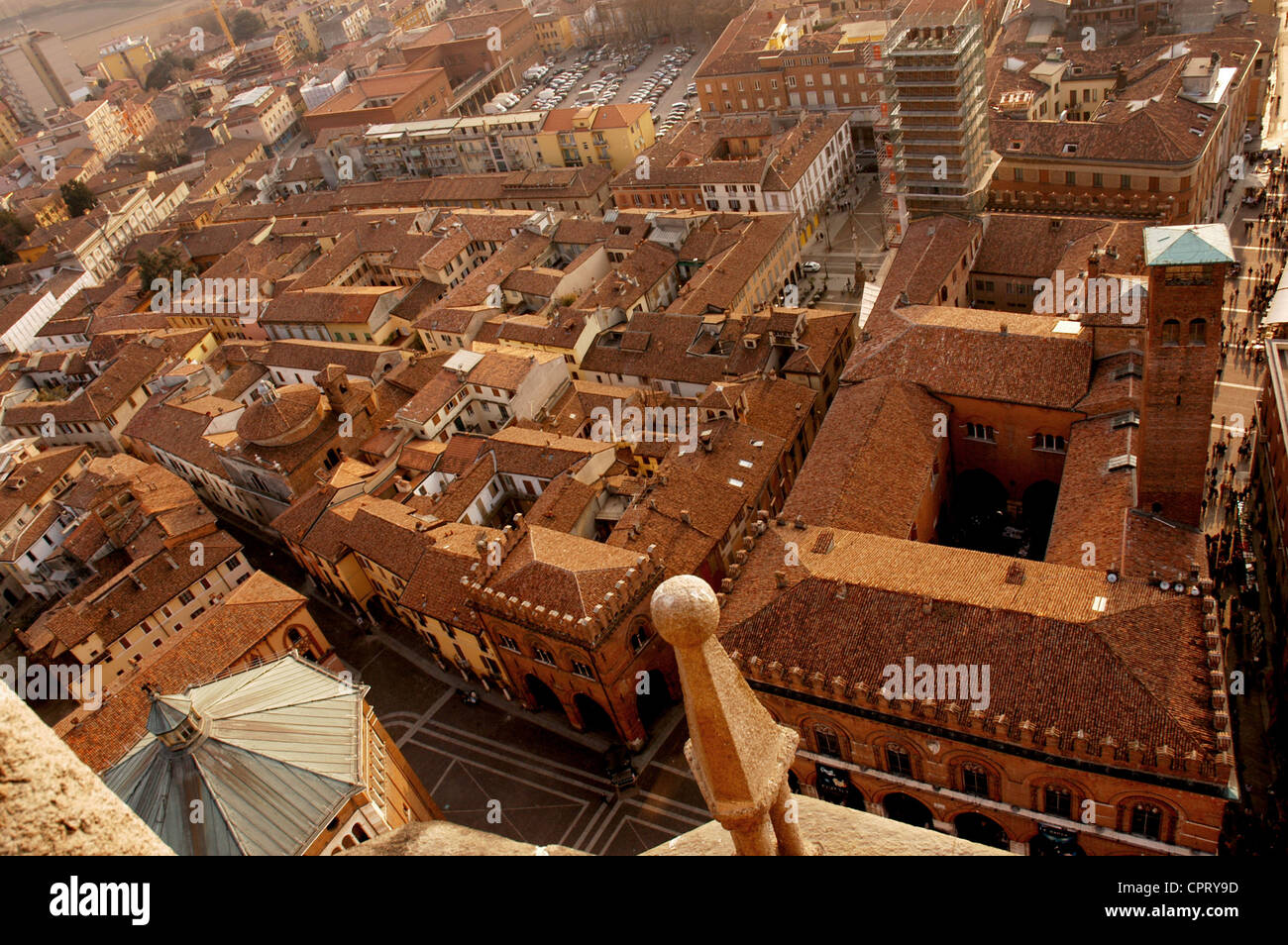 Italy. Cremona. Overview of the old city from the bell tower of the ...