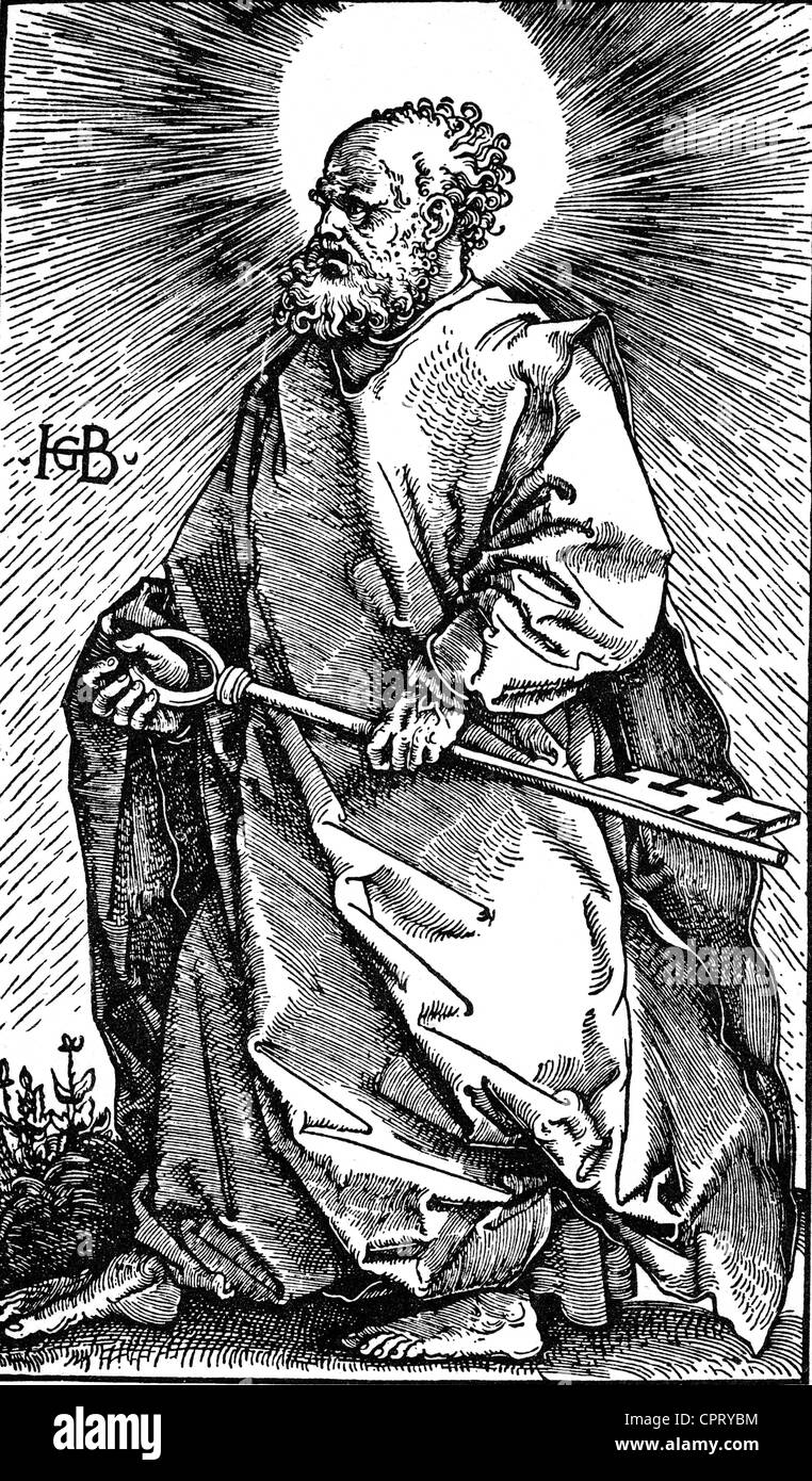 Peter, + circa 64 AD, saint, apostle, full length, woodcut by Hans ...