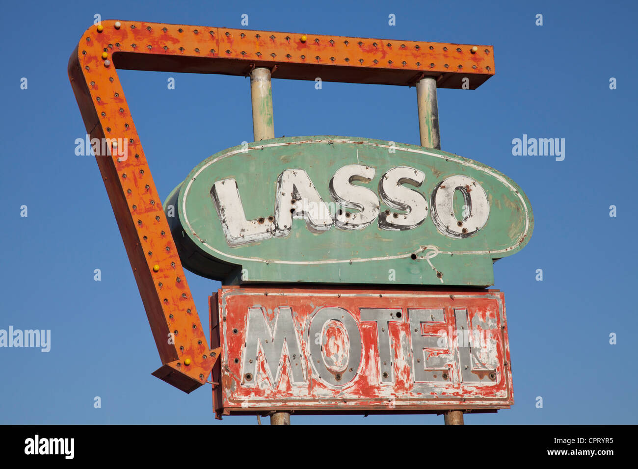 Old sign for the former Lasso Motel on Route 66, Tucumcari, New Mexico ...