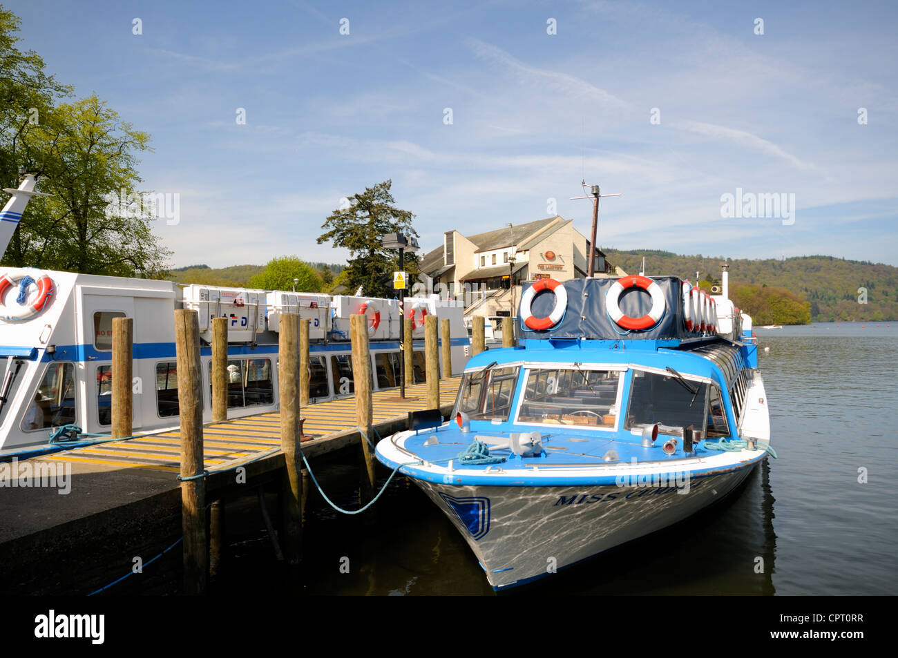 Ferries docked on Lake Windermere at Bowness-on-Windermere in Cumbria ...