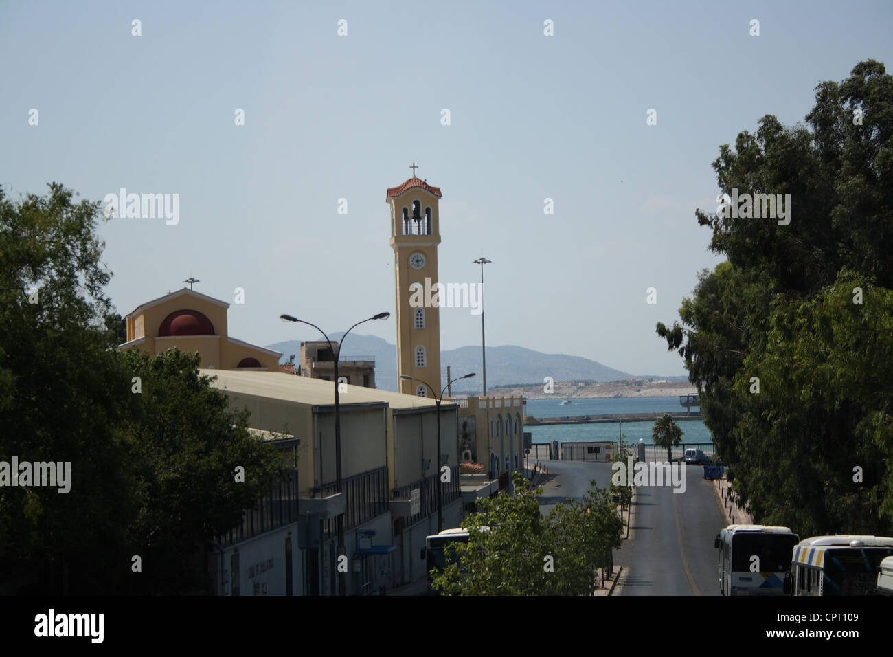 A view of a church clock tower in Greece Stock Photo - Alamy