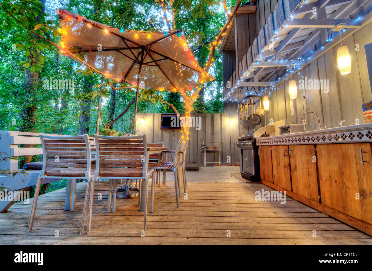 Nice home back porch in the woods Stock Photo - Alamy