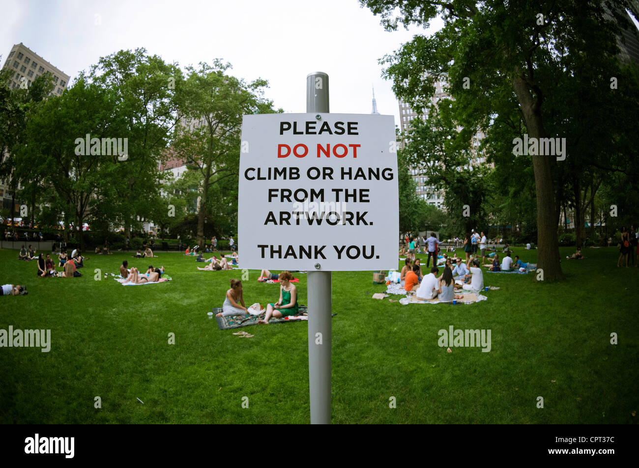 A sign admonishes art lovers from mistaking the sculptures as ...