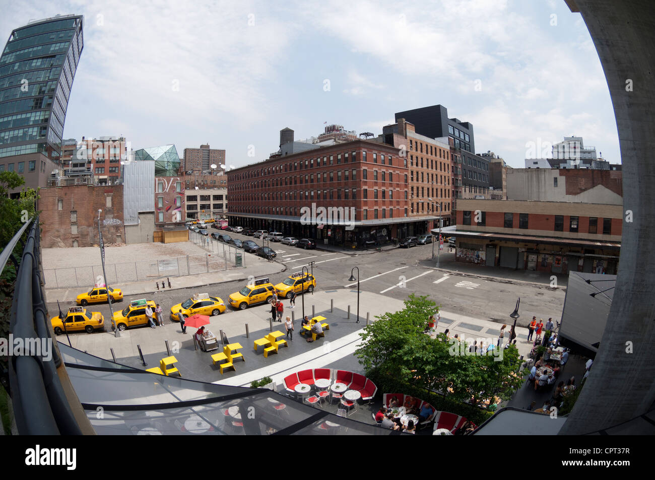 Taxis line up in front of the Standard Hotel in the plaza viewed from ...