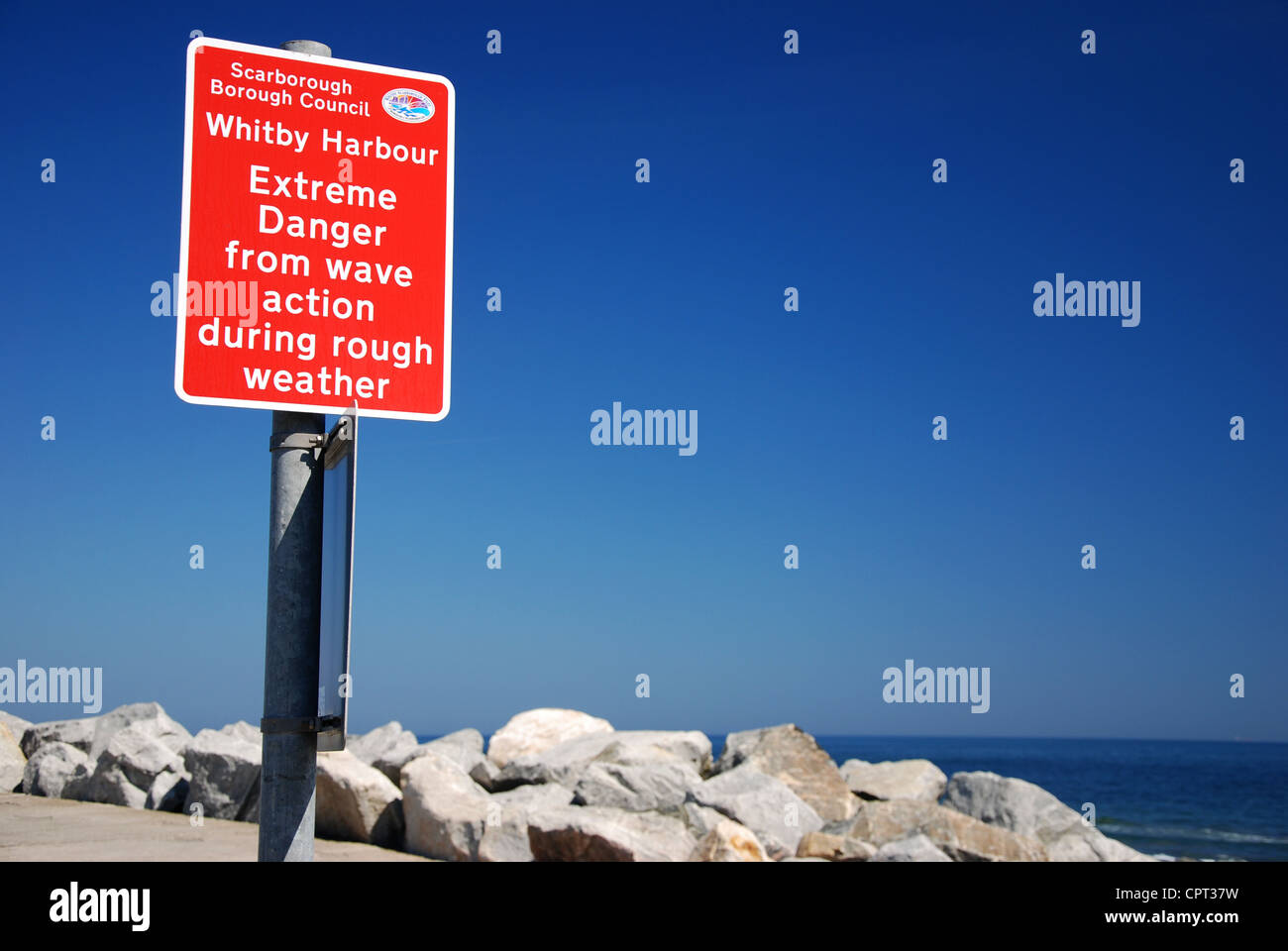 extreme danger weather sign Whitby North Yorkshire Stock Photo - Alamy