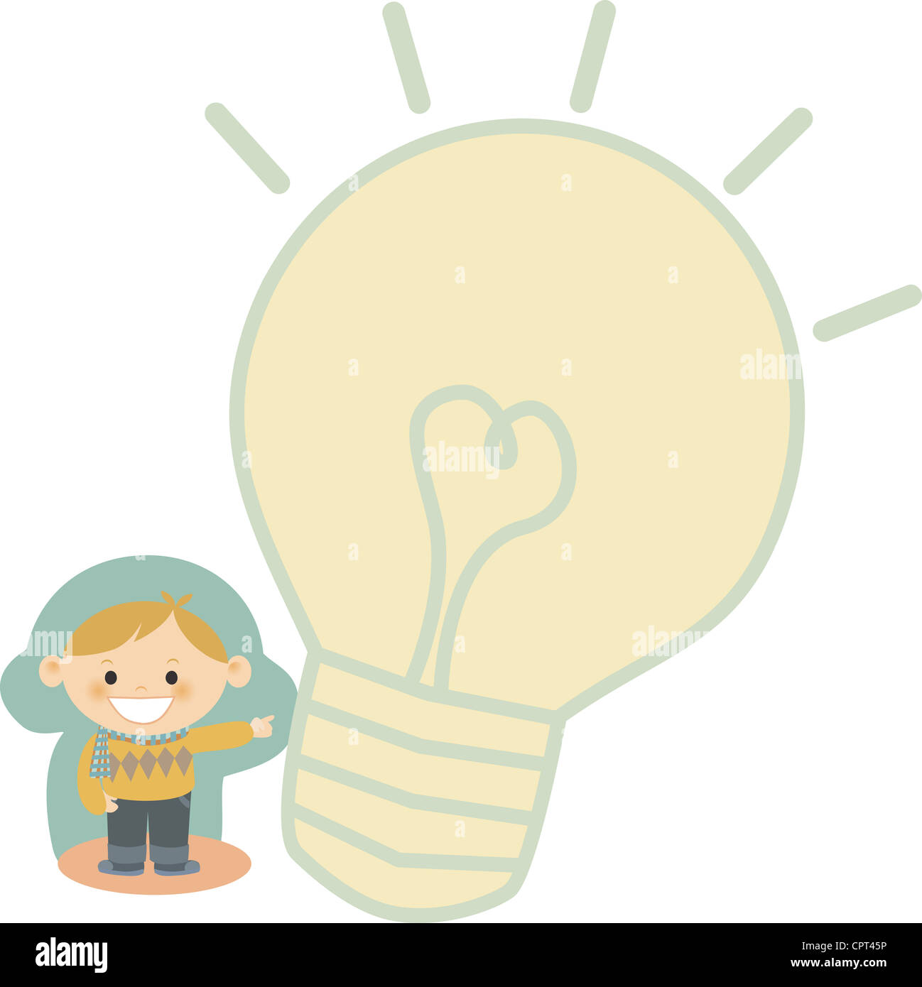 A boy pointing to a light bulb Stock Photo - Alamy