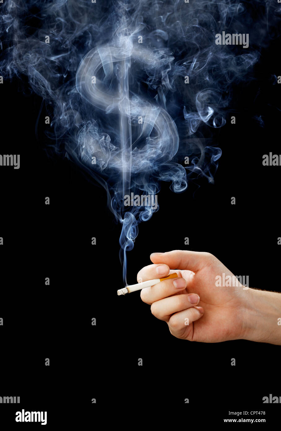 Cigarette with smoke shaped like a dollar sign Stock Photo - Alamy