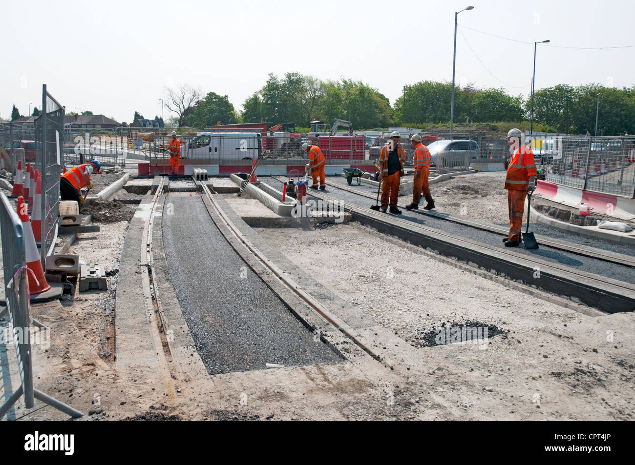 Tram tracks for the Metrolink East Manchester line under construction ...
