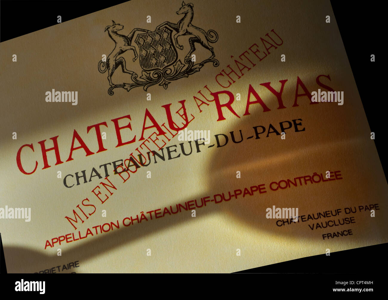 Chateau Rayas Chateauneuf-du-Pape Shadow of wine tasting glass on label ...