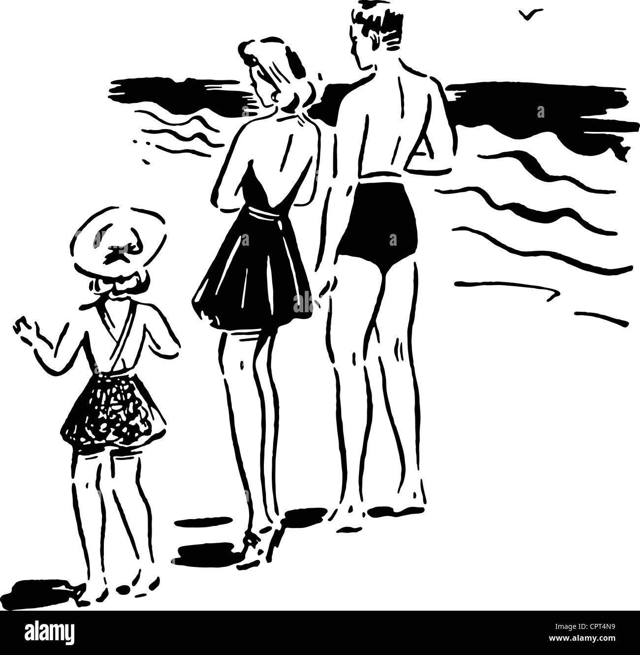 Illustration family outing beach Black and White Stock Photos & Images ...