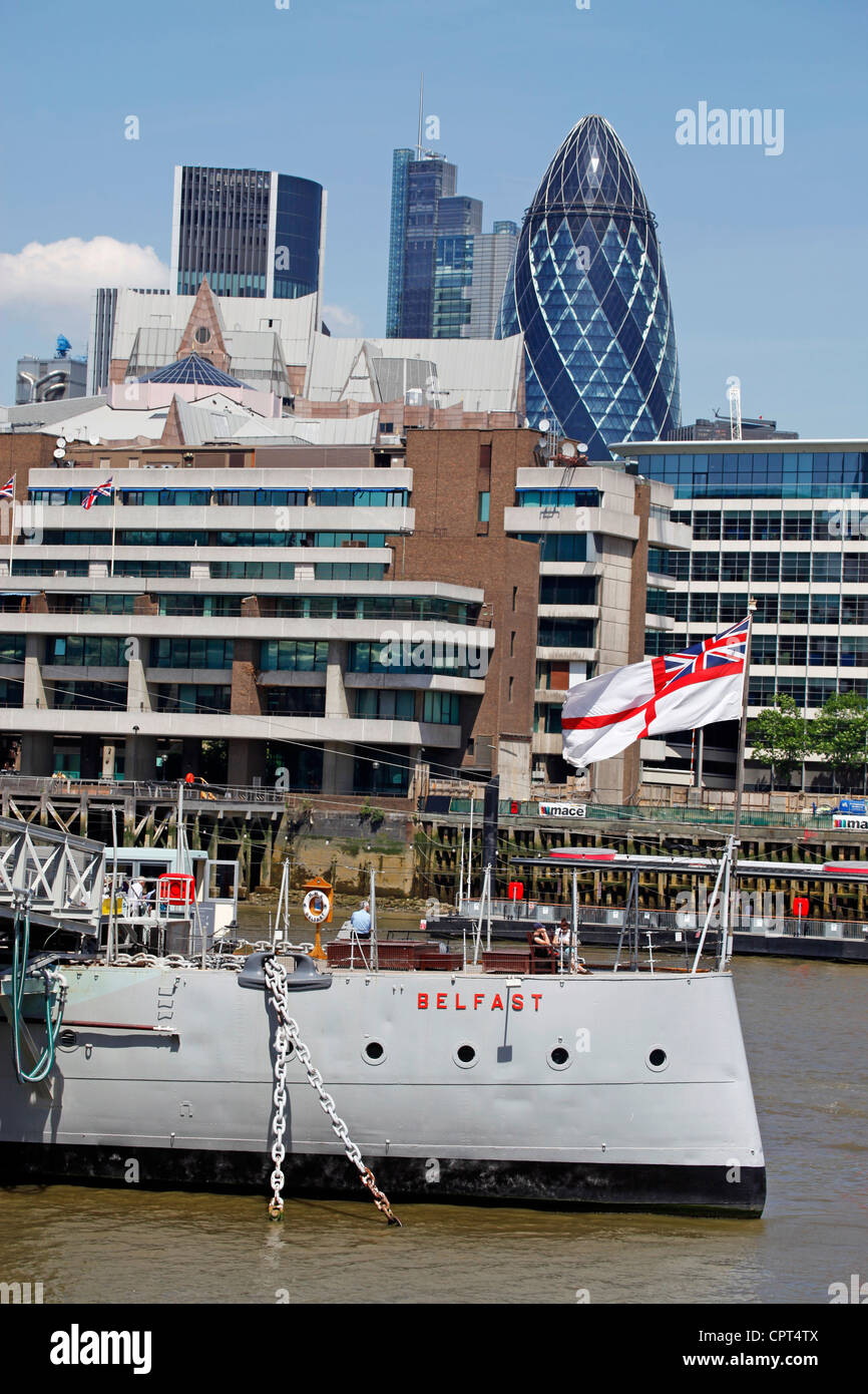 HMS Belfast warship museum on the River Thames, London, England Stock ...