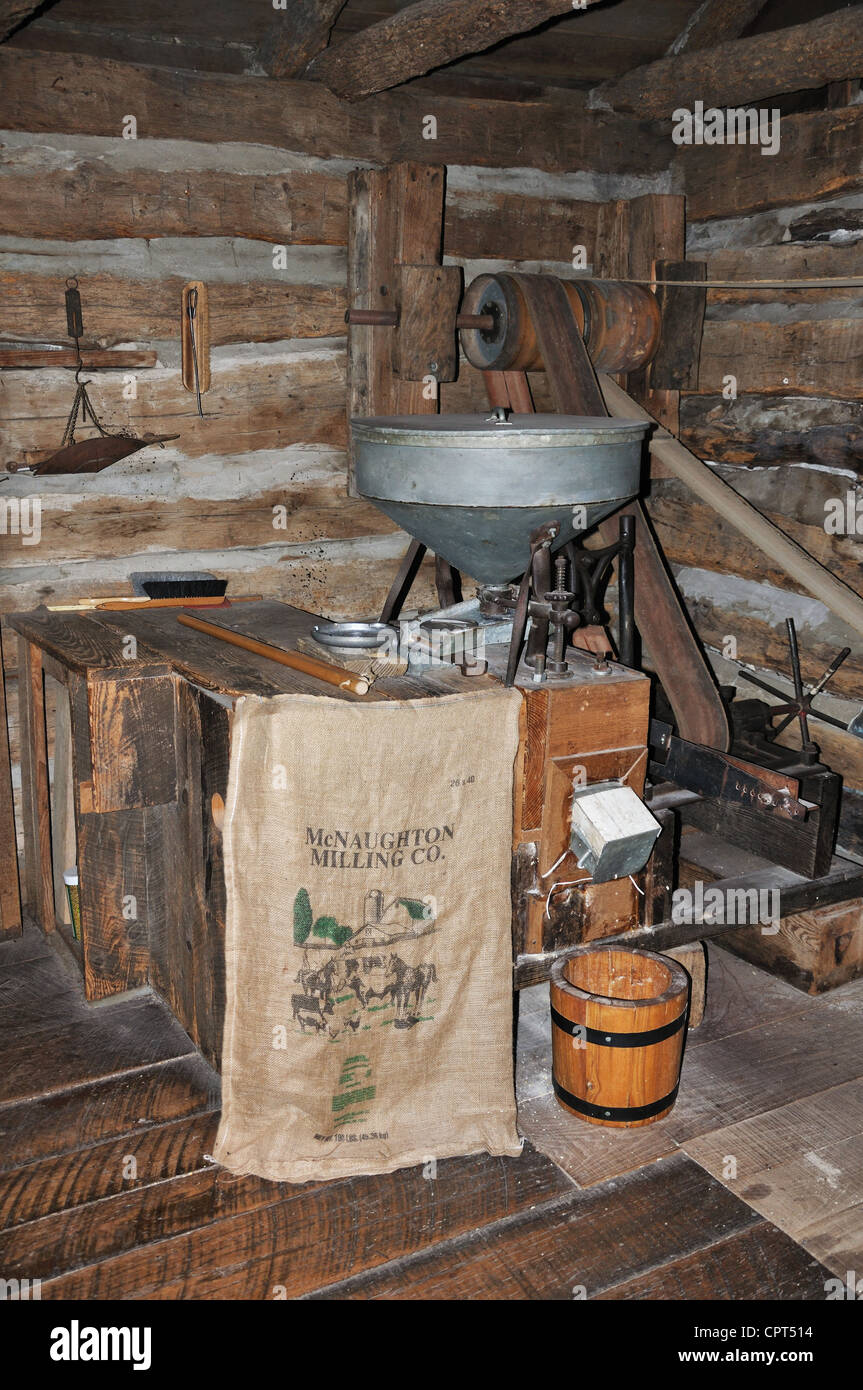 Log Cabin Village museum, Fort Worth, Texas, USA - grain mill Stock ...