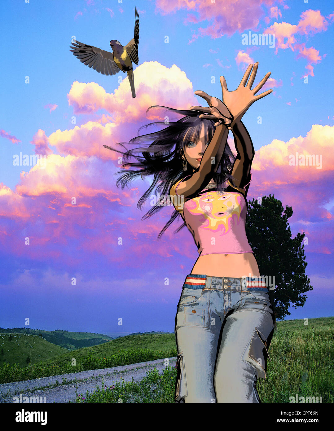 Woman and bird hi-res stock photography and images - Alamy