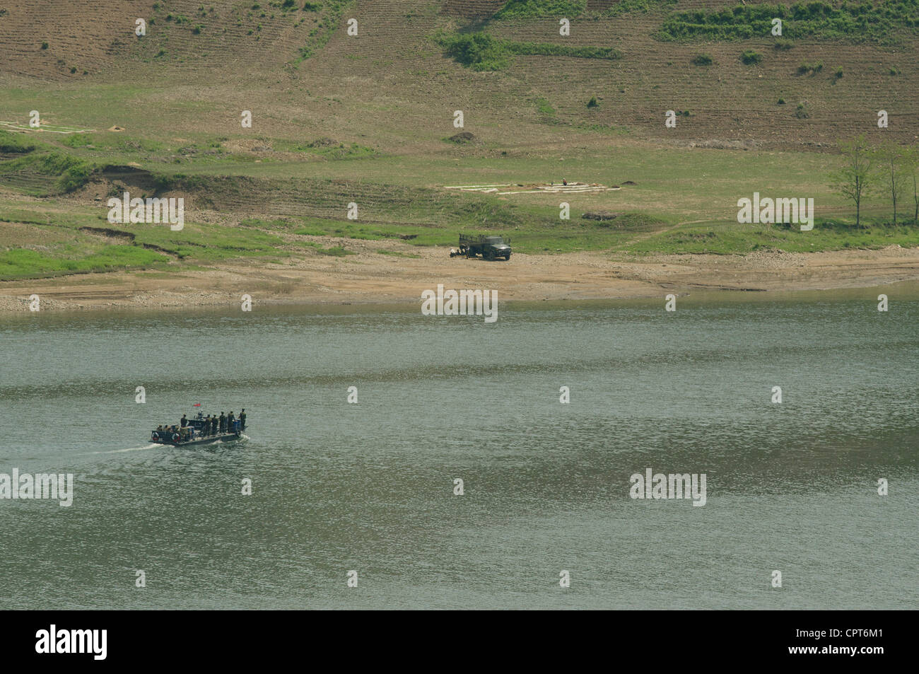 JI'AN, JILIN, CHINA; 20/05/2012. A North Korean patrol boat loaded with ...